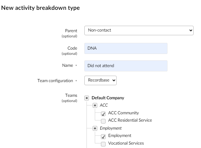 How to Create a New Activity Breakdown Type in Recordbase